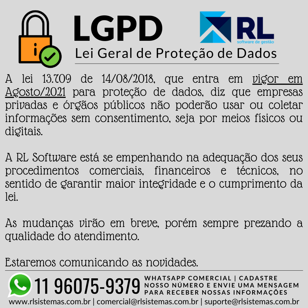 LGPD Lei Geral de Proteção de Dados | RL Software de Gestão